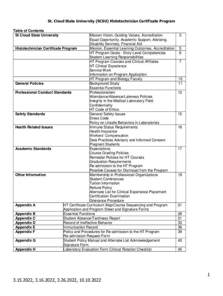 Fillable Online St. Cloud State University (SCSU) Histotechnician ... Fax Email Print - pdfFiller