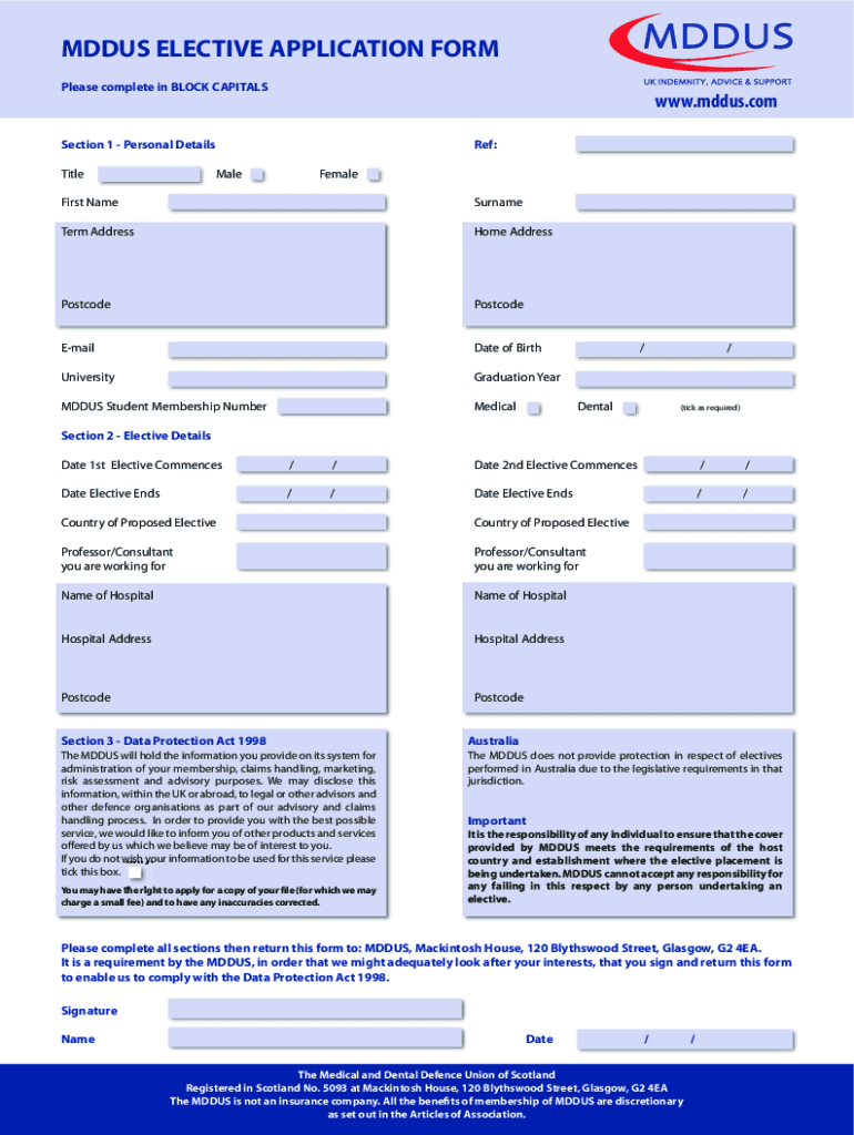 Fillable Online mddus elective application form Fax Email Print - pdfFiller