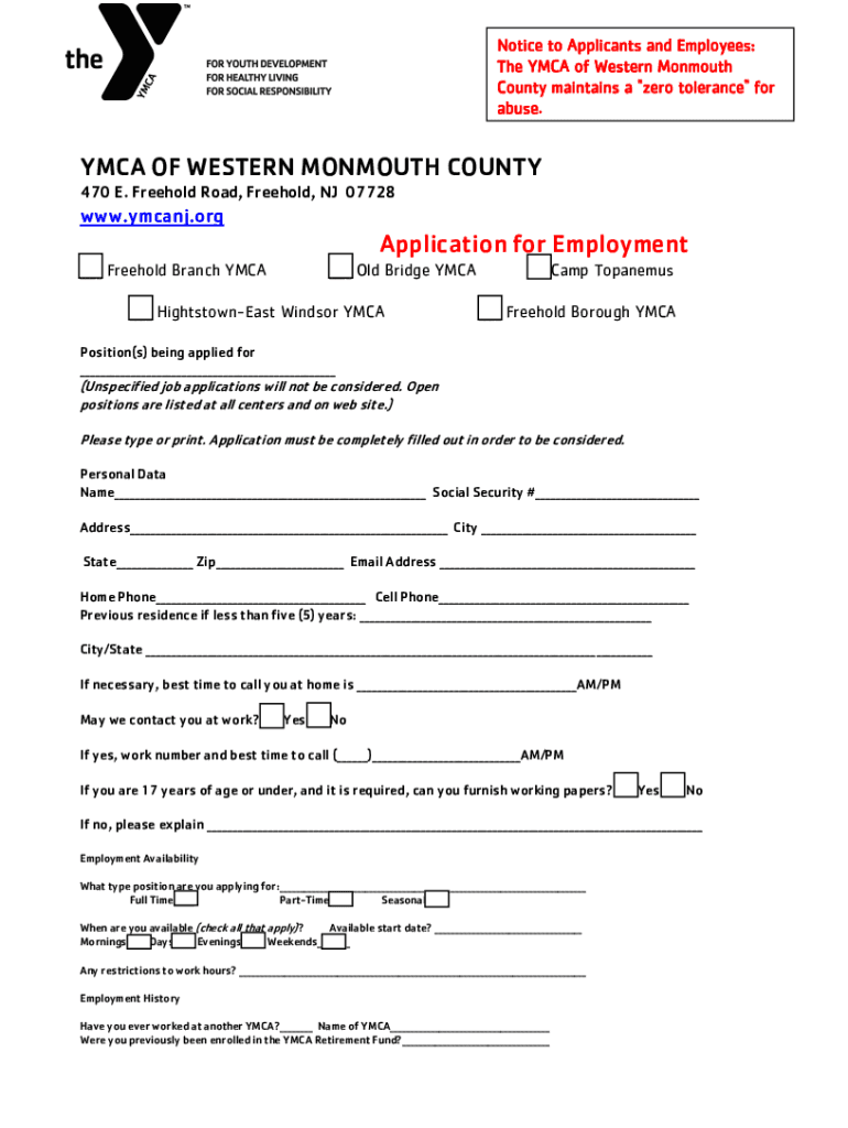 Fillable Online Freehold Family YMCA Contact Form Fax Email Print - pdfFiller