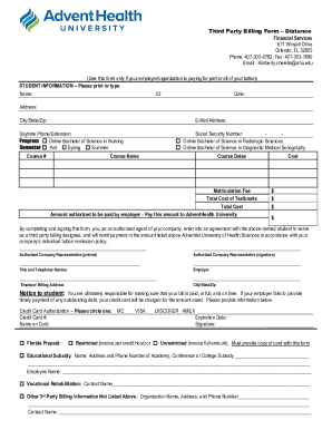 Fillable Online Third Party Billing FormDistance - Please Sign In Fax ...