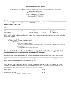 Fillable Online Application for Housing Waiver Fax Email Print - pdfFiller