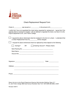Fillable Online REQUEST FOR REPLACEMENT CHECK FORM Fax Email Print ...