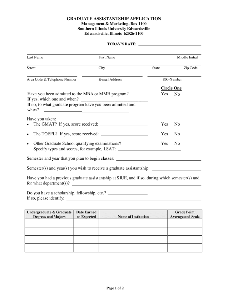 Fillable Online Graduate School Application for Graduate Assistantships Fax Email Print - pdfFiller