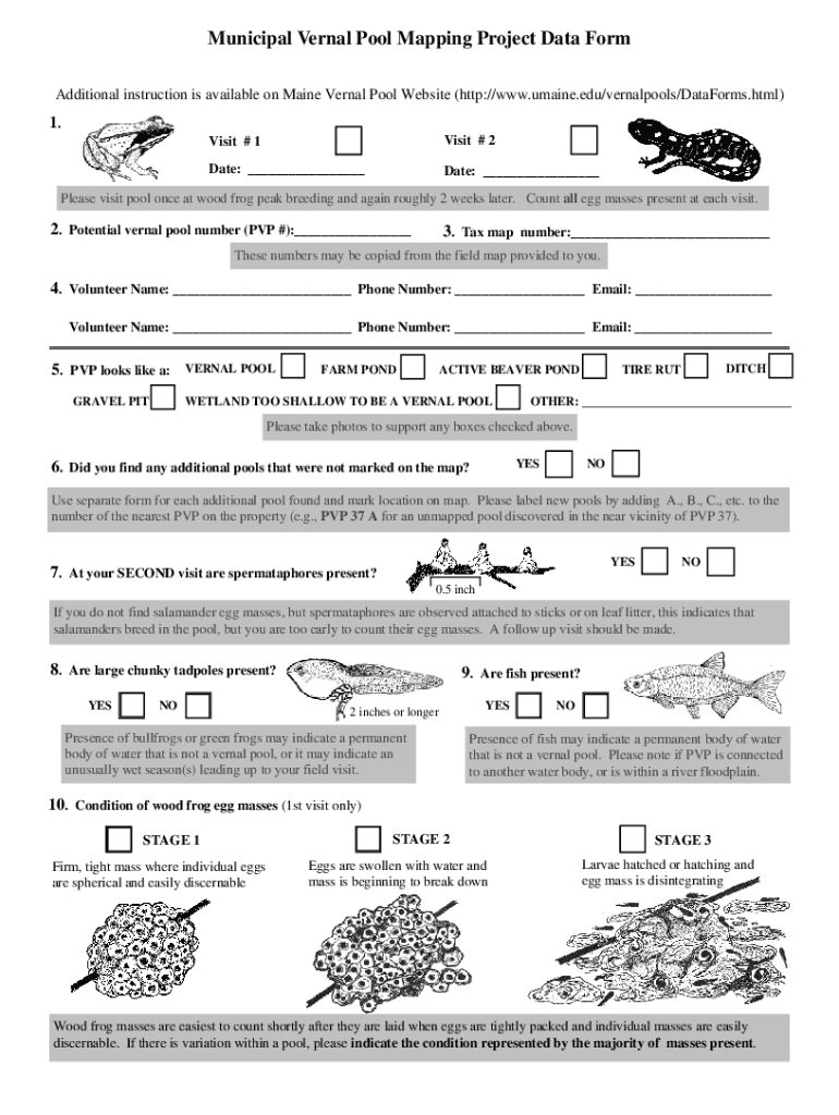 Fillable Online Maine State Vernal Pool Assessment Form INSTRUCTIONS ...