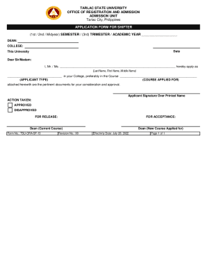 Fillable Online APPLICATION FORM FOR SHIFTER Fax Email Print - pdfFiller