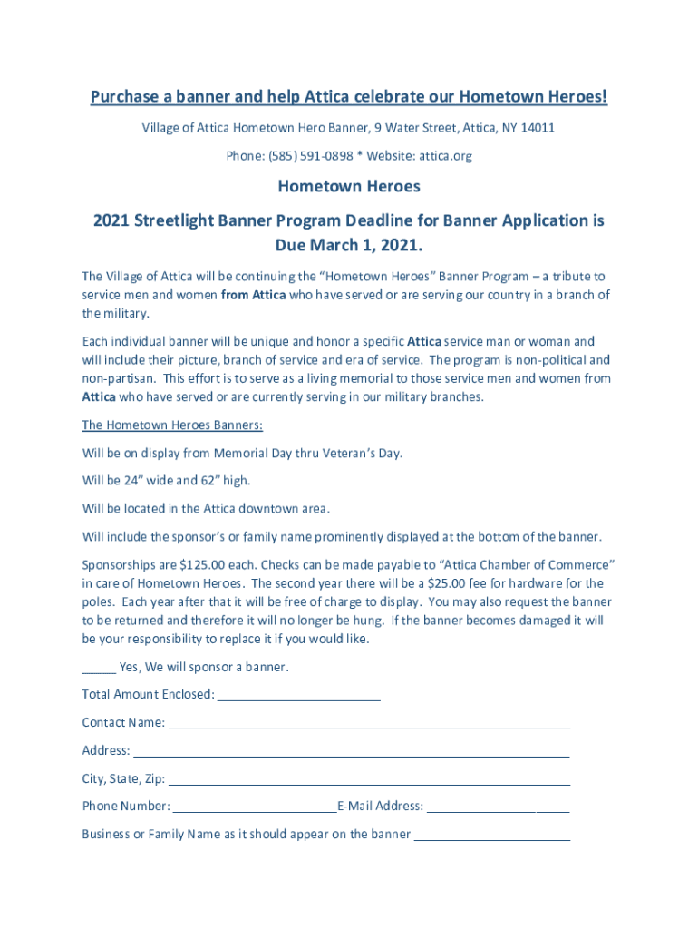 Fillable Online Get Hometown Heroes Banner Application - Village Of ...