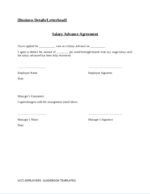 EMPLOYEE ADVANCE AGREEMENT Doc Template | pdfFiller
