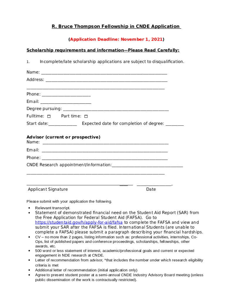 R. Bruce Thompson Fellowship in CNDE Application Doc Template | pdfFiller
