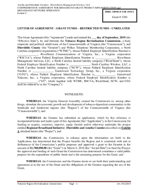 Fillable Online LETTER OF AGREEMENT - GRANT FUNDS RESTRICTED ... Fax ...