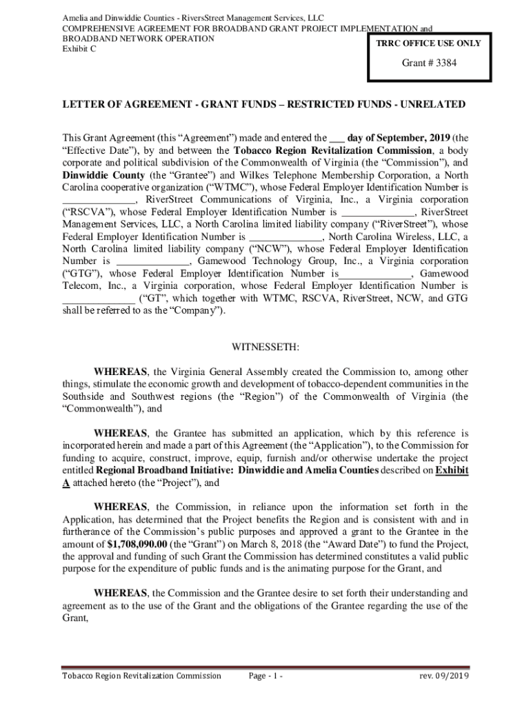 Fillable Online LETTER OF AGREEMENT - GRANT FUNDS RESTRICTED ... Fax Email Print - pdfFiller