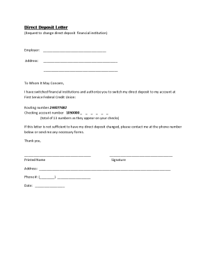 Fillable Online Sample cover letter to accompany Direct Deposit ... Fax ...