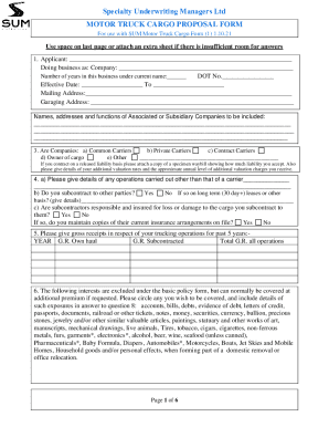 Fillable Online MOTOR TRUCK CARGO COVERAGE FORM (Carriers' ... Fax ...