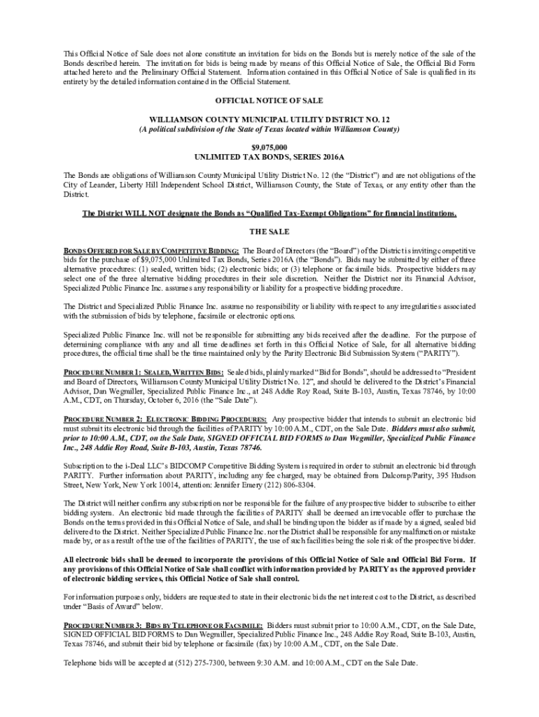 Fillable Online This OFFICIAL NOTICE OF SALE does not alone ... - Amazon AWS Fax Email Print ...