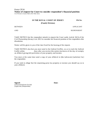 Family Division - CP16 - Notice of request for Court to ... Doc ...