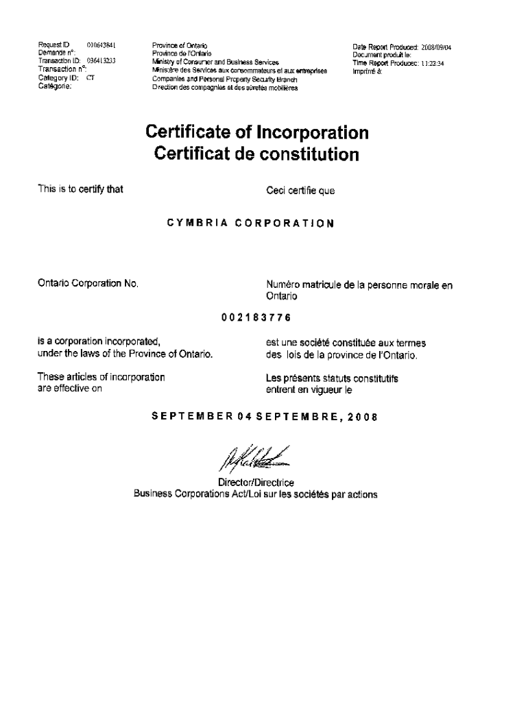 Fillable Online Certificate of Status Attestation du statut juridique ...