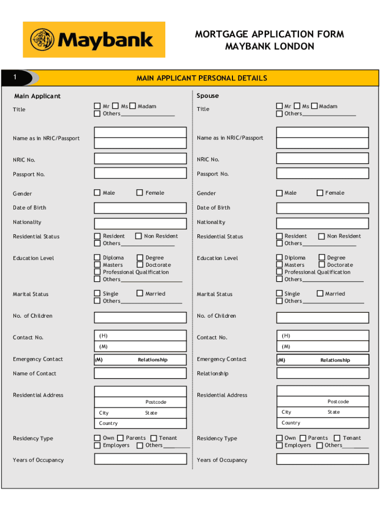 Fillable Online Mortgage Application Form Maybank London. Mortgage ...