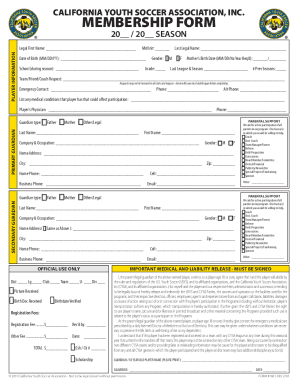 Fillable Online MEMBERSHIP FORM - Turlock Youth Soccer Association Fax ...