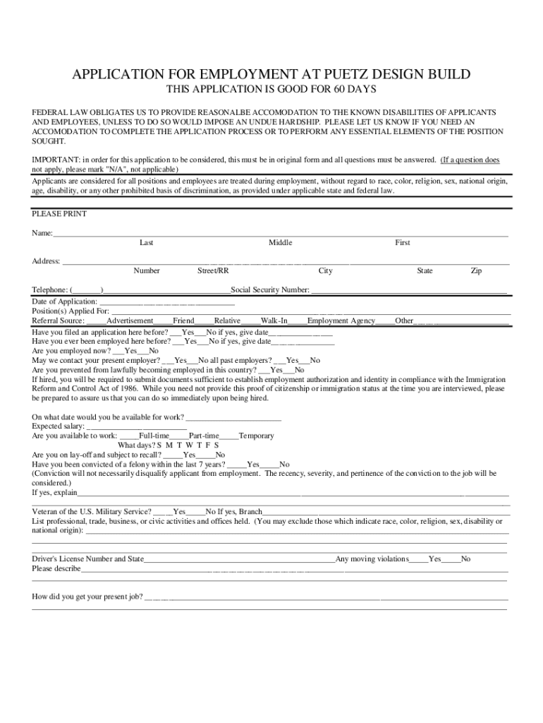 Fillable Online Pre-Employment Application Fax Email Print - pdfFiller