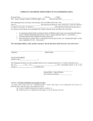 Fillable Online affidavit concerning employment of unauthorized aliens Fax Email Print - pdfFiller