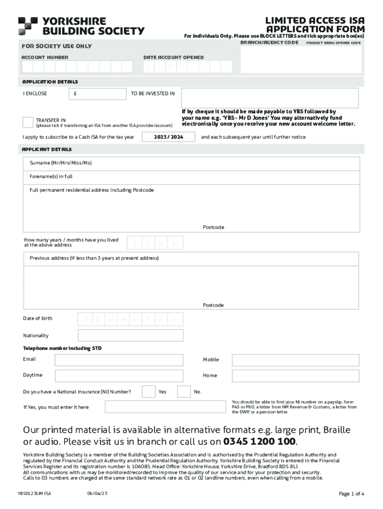 Fillable Online break between subscriptions application form cash ISA Fax Email Print - pdfFiller
