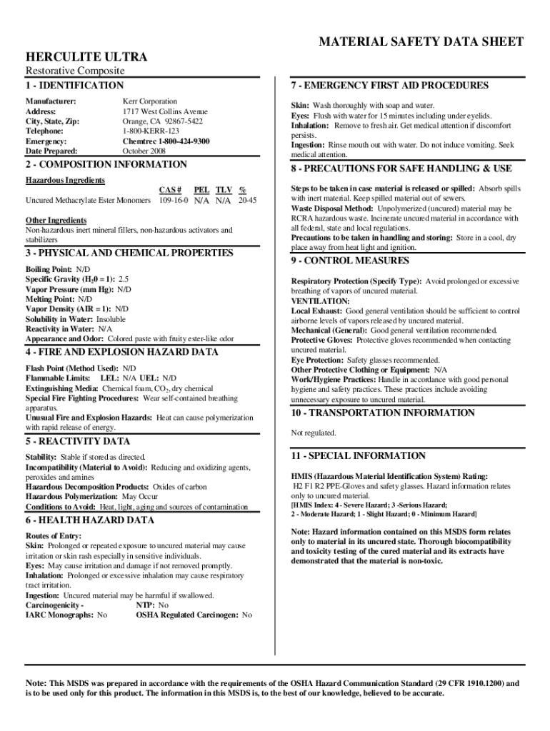 Fillable Online Fillable Online herculite ultra msds form Fax Email ...