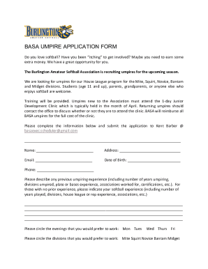 Fillable Online BASA Umpire Application Form Fax Email Print - pdfFiller