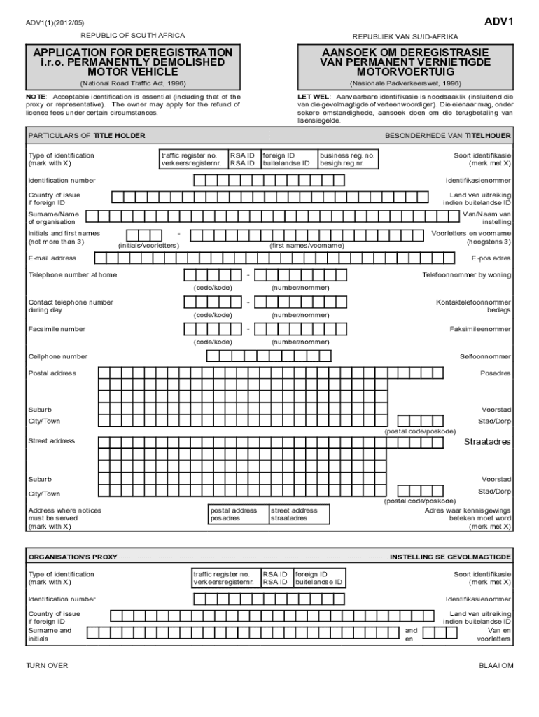 Fillable Online Deregister a motor vehicle - South African Government ...