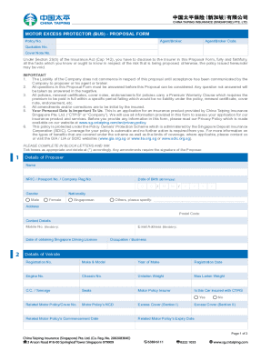 Fillable Online private vehicle - motor insurance proposal form Fax ...