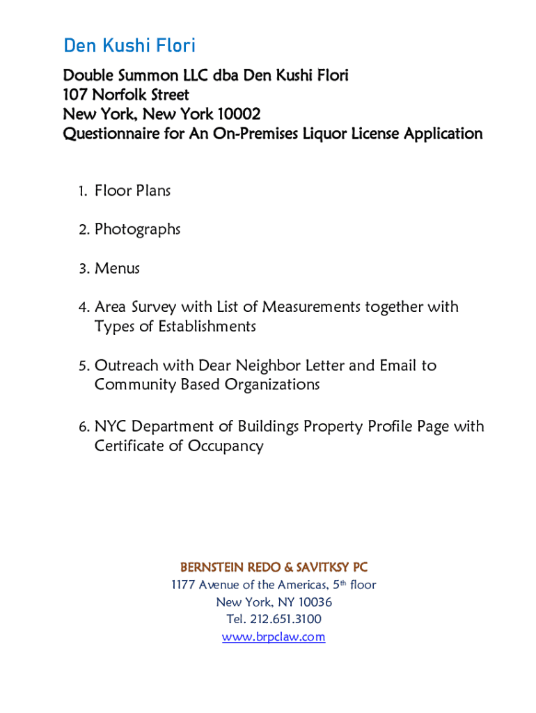 Fillable Online Den Kushi Flori 107 Norfolk Street New York, New York ...