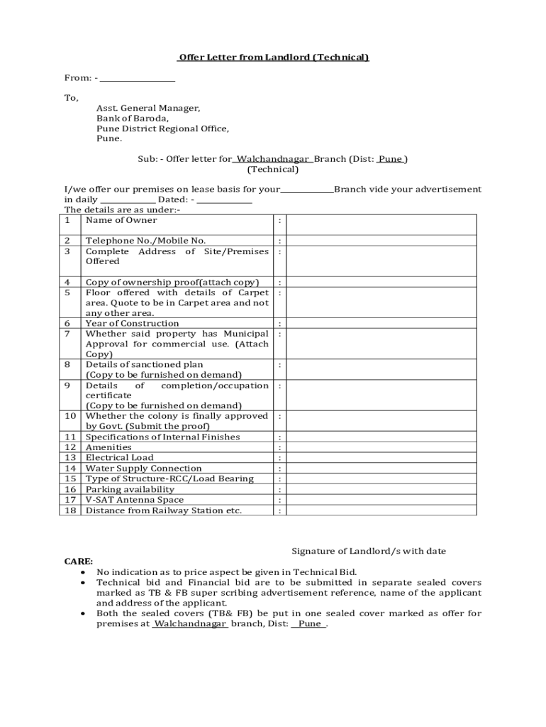 Fillable Online offer letter to be given by the landlord s ... Fax Email Print - pdfFiller