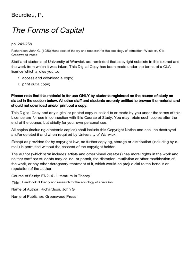 Fillable Online warwick ac The Forms of Capital Fax Email Print - pdfFiller