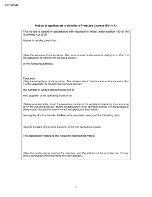 Fillable Online Notice of application to transfer a Premises Licence ...