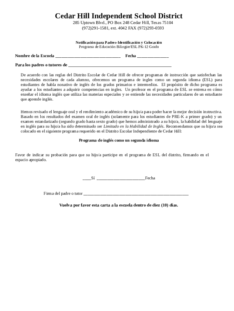 Bilingual/ESL / Initial Enrollment s Doc Template | pdfFiller