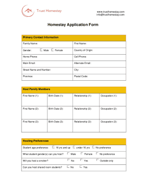 Fillable Online Homestay Application Form Fax Email Print - pdfFiller