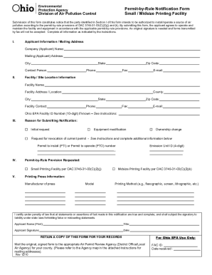 Fillable Online epa ohio Permit-by-Rule Notification Form Small ...