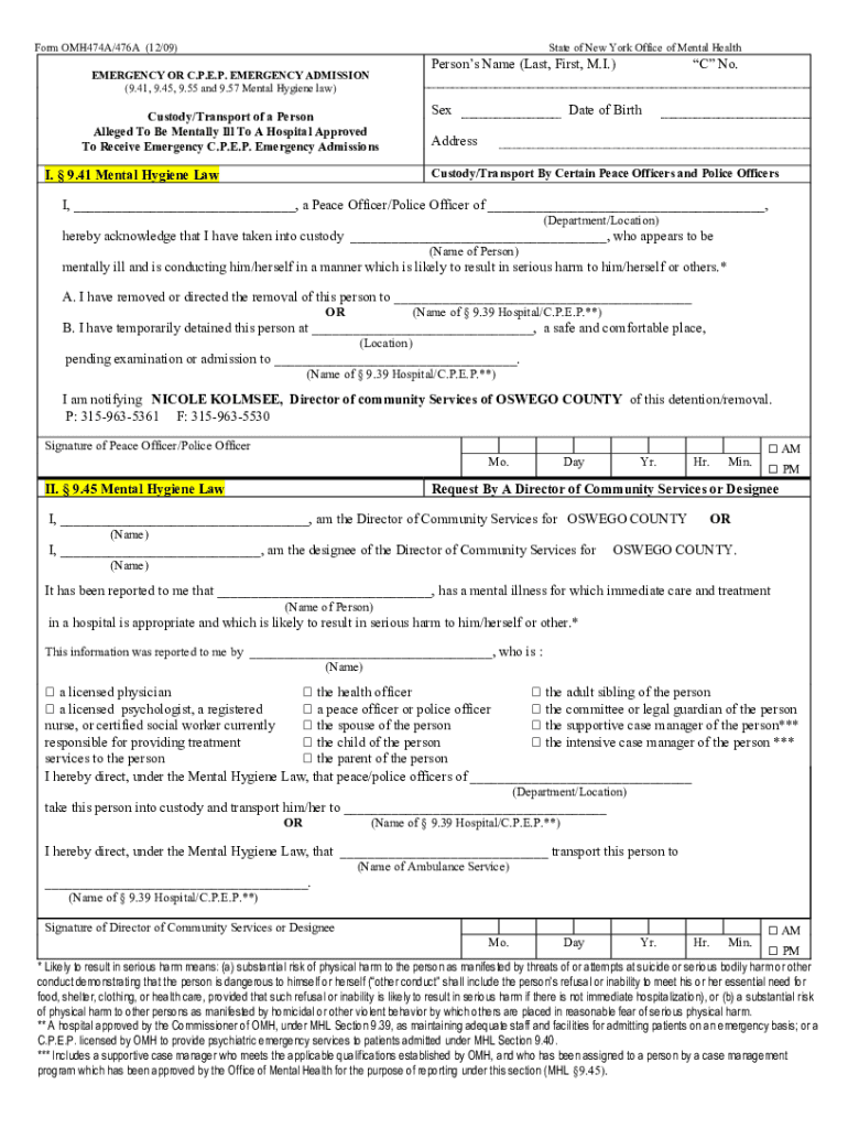 Fillable Online 9.41 - 9.45 Transport OMH Form - OSWEGO CO Fax Email ...