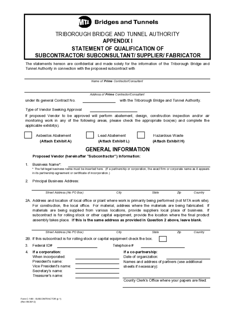 Fillable Online Form C 149i Subcontractor - Fill and Sign Printable ...
