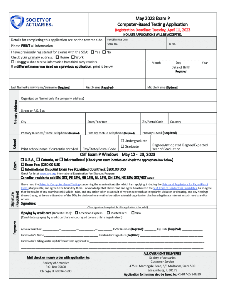 Fillable Online May 2023 Exam P - CBT - Fillable Application Fax Email Print - pdfFiller