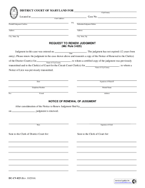 Fillable Online REQUEST TO RENEW JUDGMENT DISTRICT COURT OF ... Fax ...