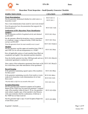 Fillable Online VERY SMALL QUANTITY GENERATOR INSPECTION FORM Fax Email ...