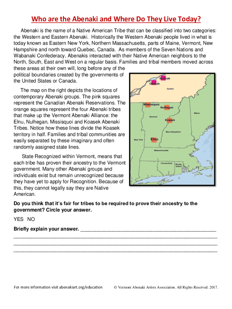 Fillable Online Who are the Abenaki and Where Do They Live Today? Fax ...