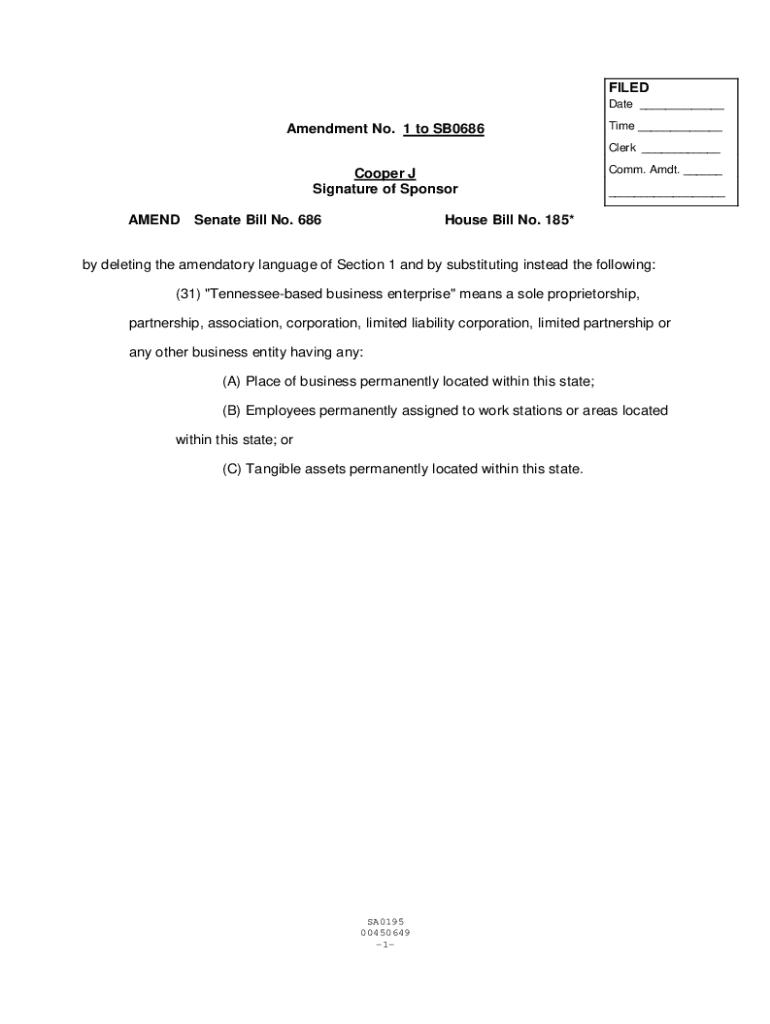 Fillable Online Amendment No. 1 to SB0686 Cooper J Signature of Sponsor ... Fax Email Print ...