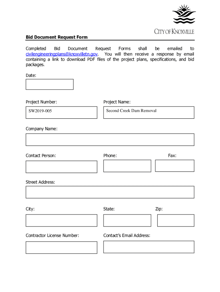 Fillable Online Bid Document Request Form Completed Fax Email Print ...