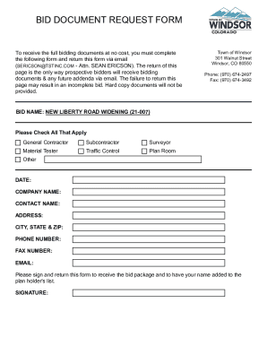Fillable Online BID DOCUMENT REQUEST FORM Fax Email Print - pdfFiller