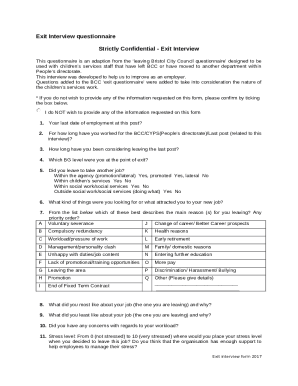 Exit Interview questionnaire Doc Template | pdfFiller