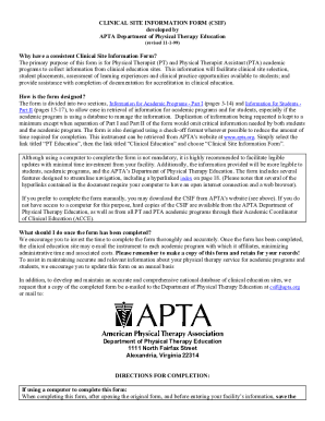 Fillable Online CLINICAL SITE INFORMATION FORM (CSIF) developed ... Fax ...