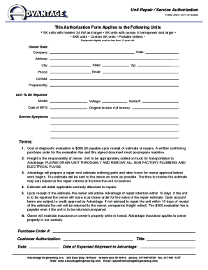 Fillable Online Unit Repair / Service Authorization Fax Email Print ...