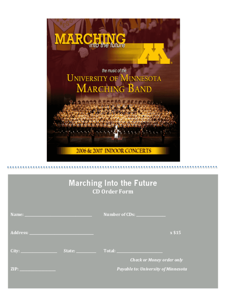 Fillable Online assets cla umn Marching Band CD Order Form Fax Email ...