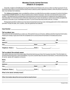 Fillable Online Get Manatee County Animal Services Affidavid Form Fax Email Print - pdfFiller