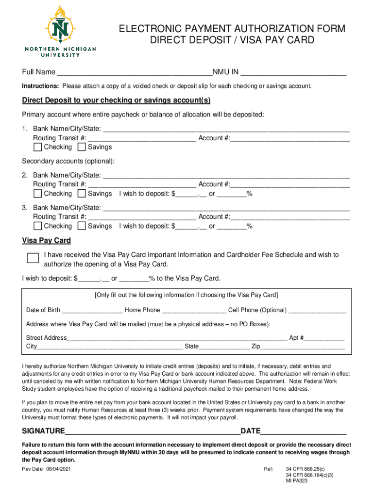 Fillable Online ELECTRONIC PAYMENT AUTHORIZATION FORM ... Fax Email ...